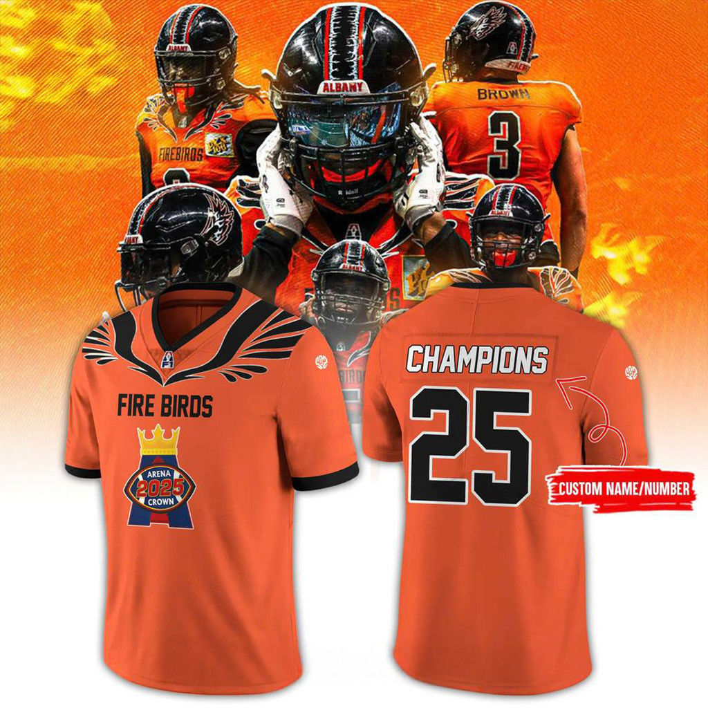 Custom Albany Firebirds 2025 Arena Crown Champions Football Jersey Fan ...