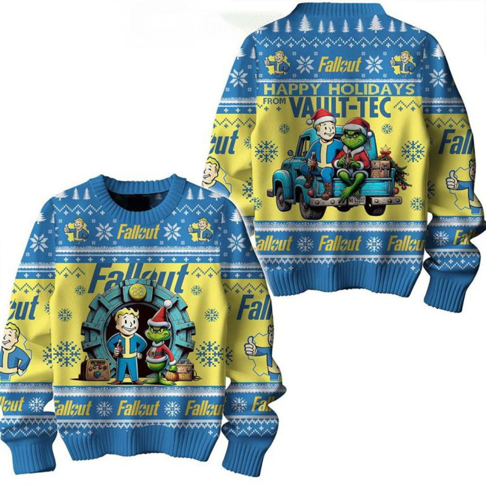 Fallout Vault Tec Happy Holidays The Grinch 2024 Christmas Ugly Sweater ...