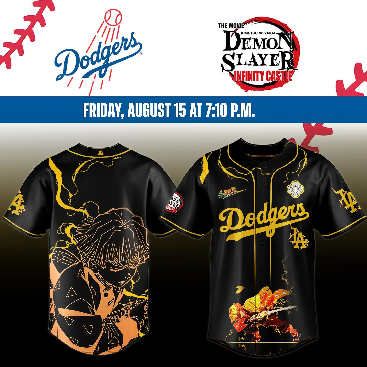 LA Dodgers x Demon Slayer Kimetsu No Yaiba Infinity Castle Jersey ...